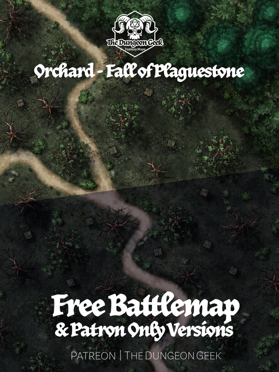 Free RPG Battle Map Pack – Orchard – Fall of Plaguestone – The Dungeon Geek