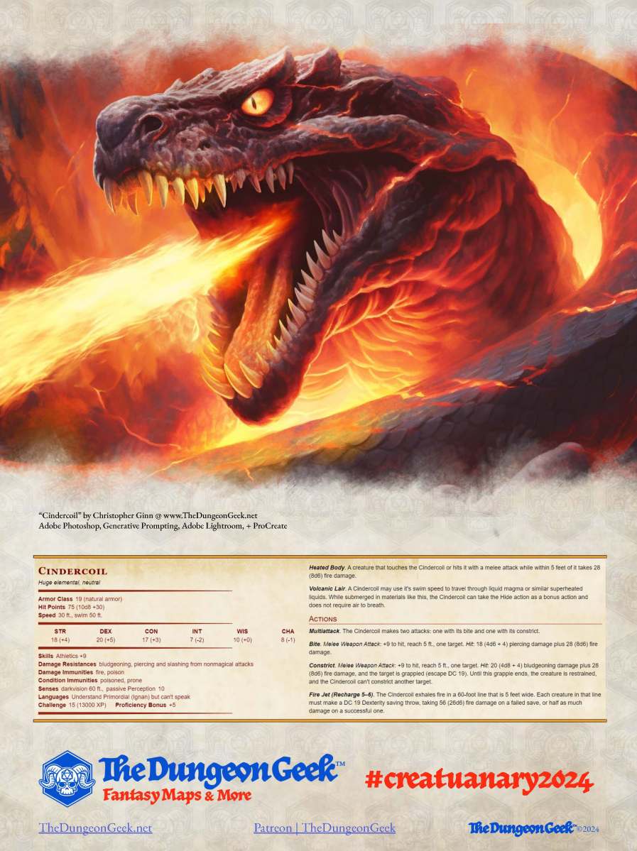 D&D 5e Creature Feature – Cindercoil (CR 15) – #Creatuanary2024 – The ...
