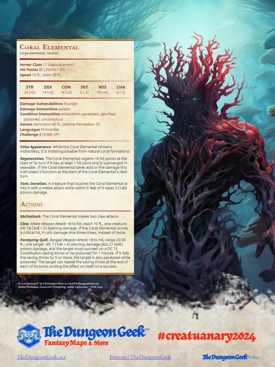 D&D 5e Creature Feature – Coral Elemental (CR 8) – #Creatuanary2024 ...