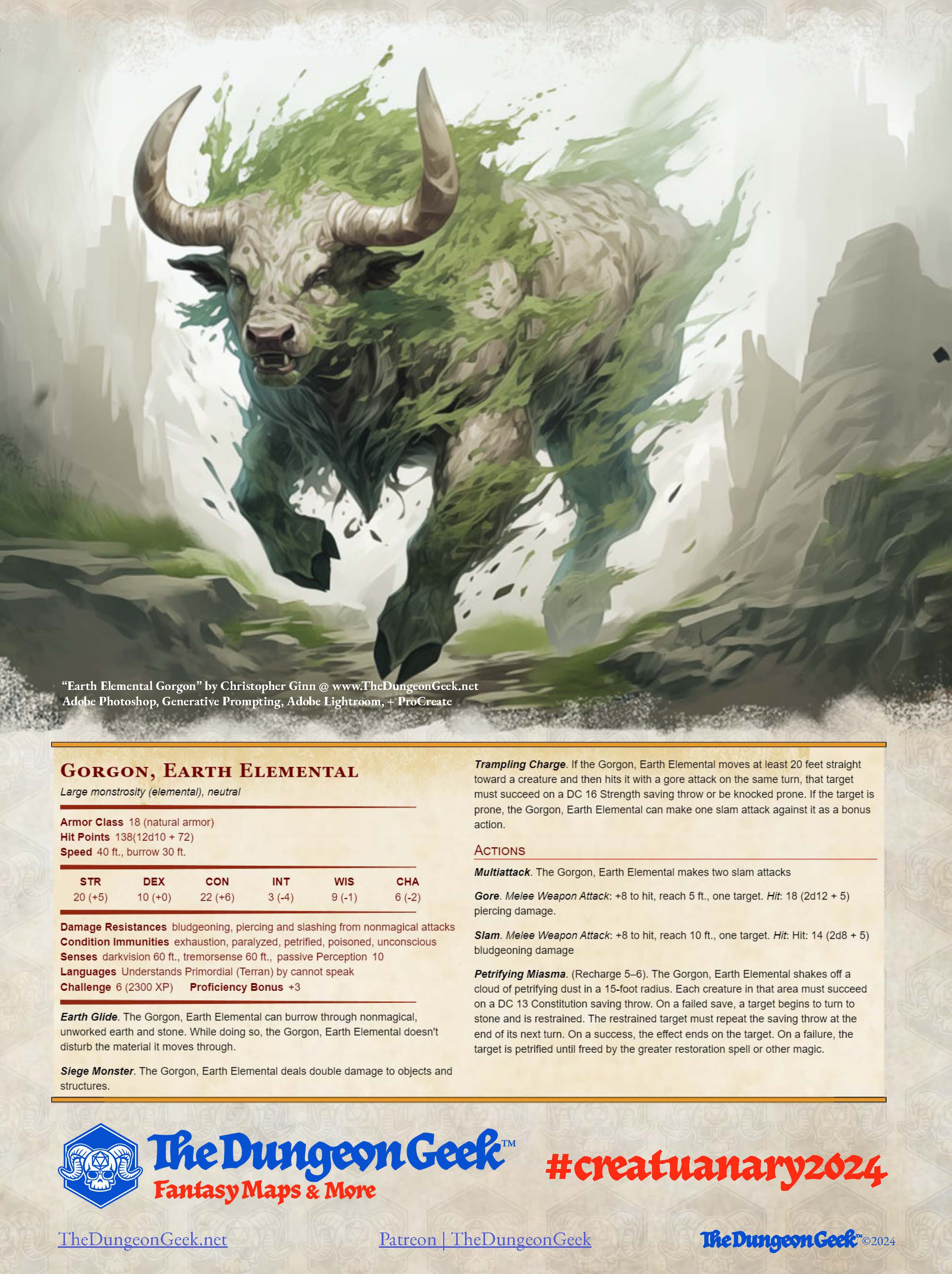 D&D 5e Creature Feature – Gorgon, Earth Elemental (CR 6) – # ...