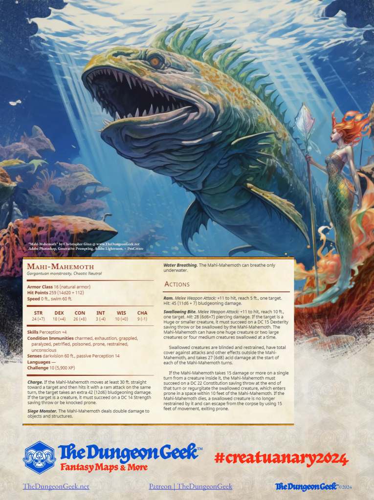 D&D 5e Creature Feature – Mahi-Mahemoth (CR 10) – #Creatuanary2024 ...