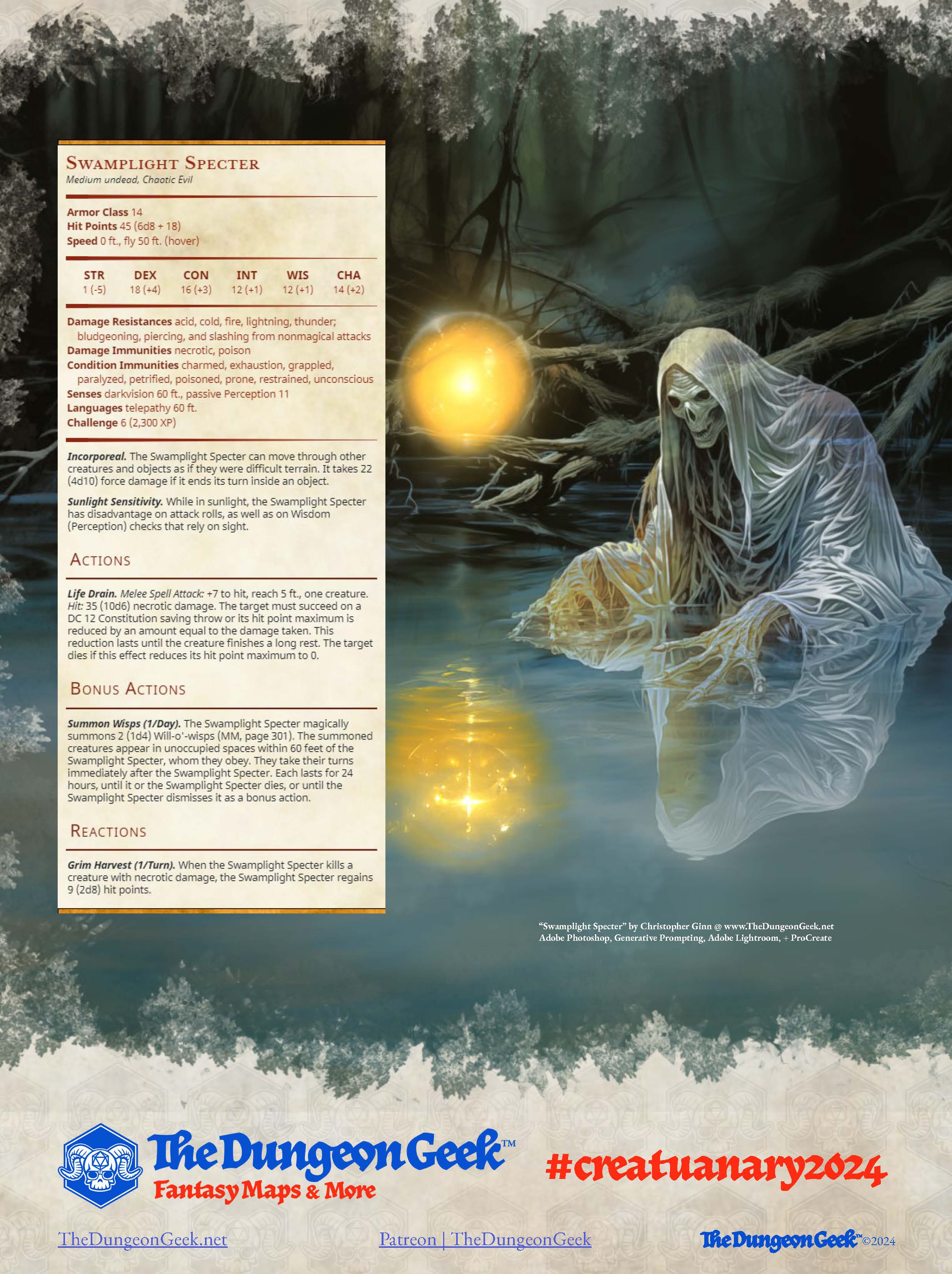 D&D 5e Creature Feature – Swamplight Specter (CR 6) – #Creatuanary2024 ...