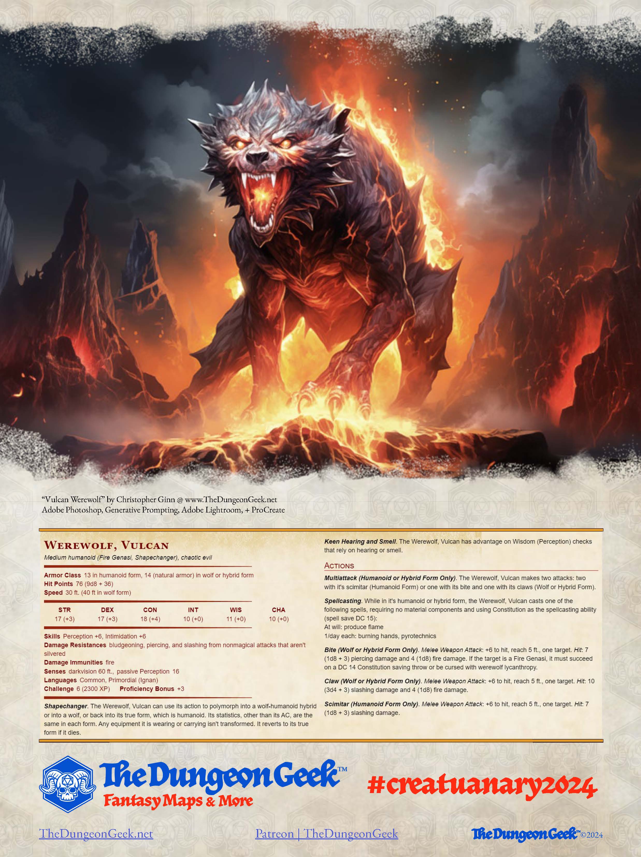 D&D 5e Creature Feature – Vulcan Werewolf (CR 6) – #Creatuanary2024 ...
