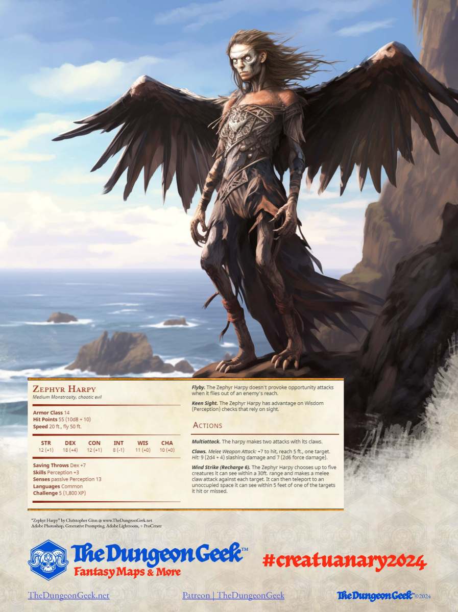D&D 5e Creature Feature – Zephyr Harpy (CR 5) – #Creatuanary2024 – The ...